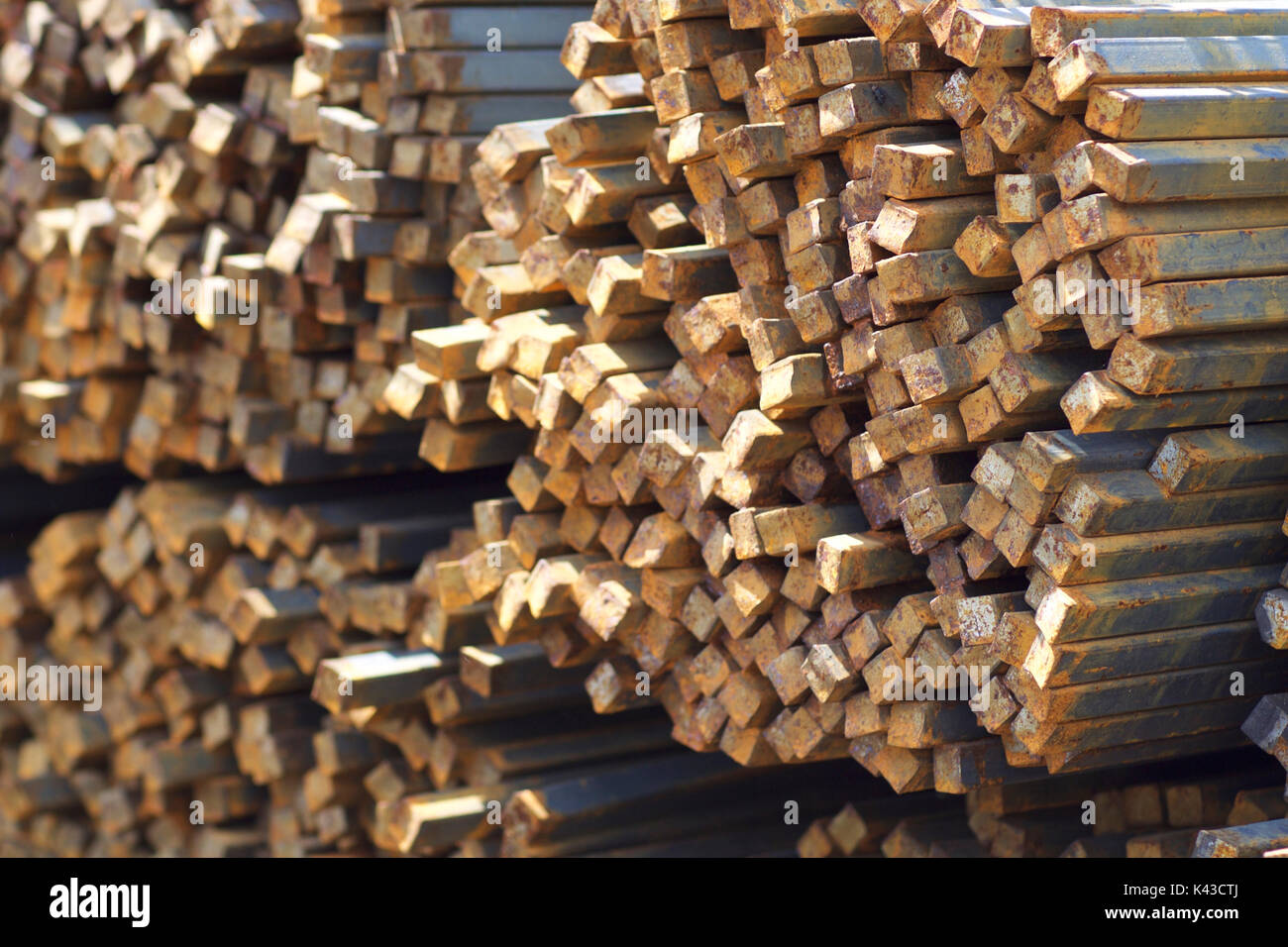 Metal profile square in packs at the warehouse of metal products ...