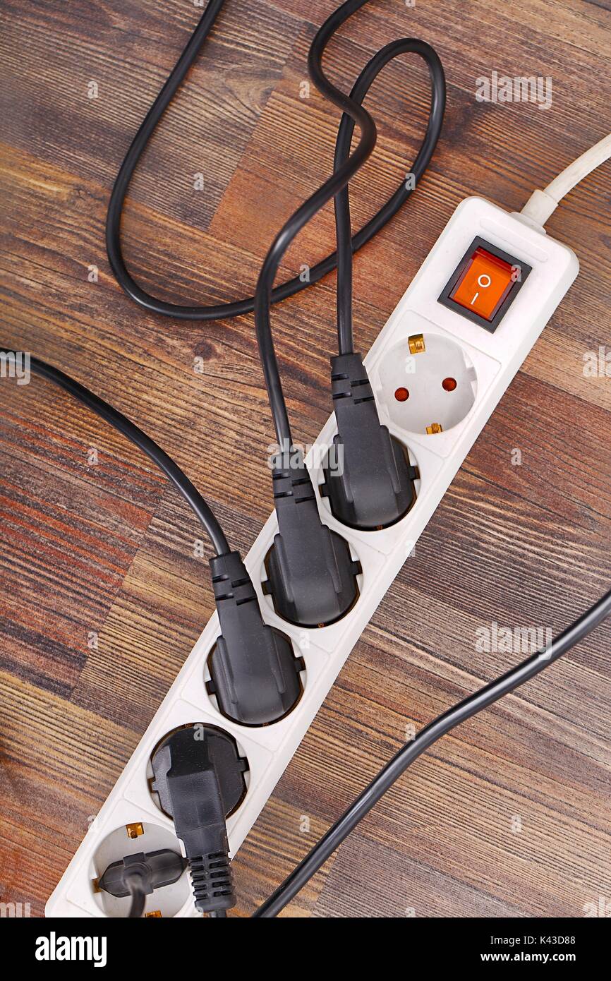 Extension block and cables Stock Photo - Alamy