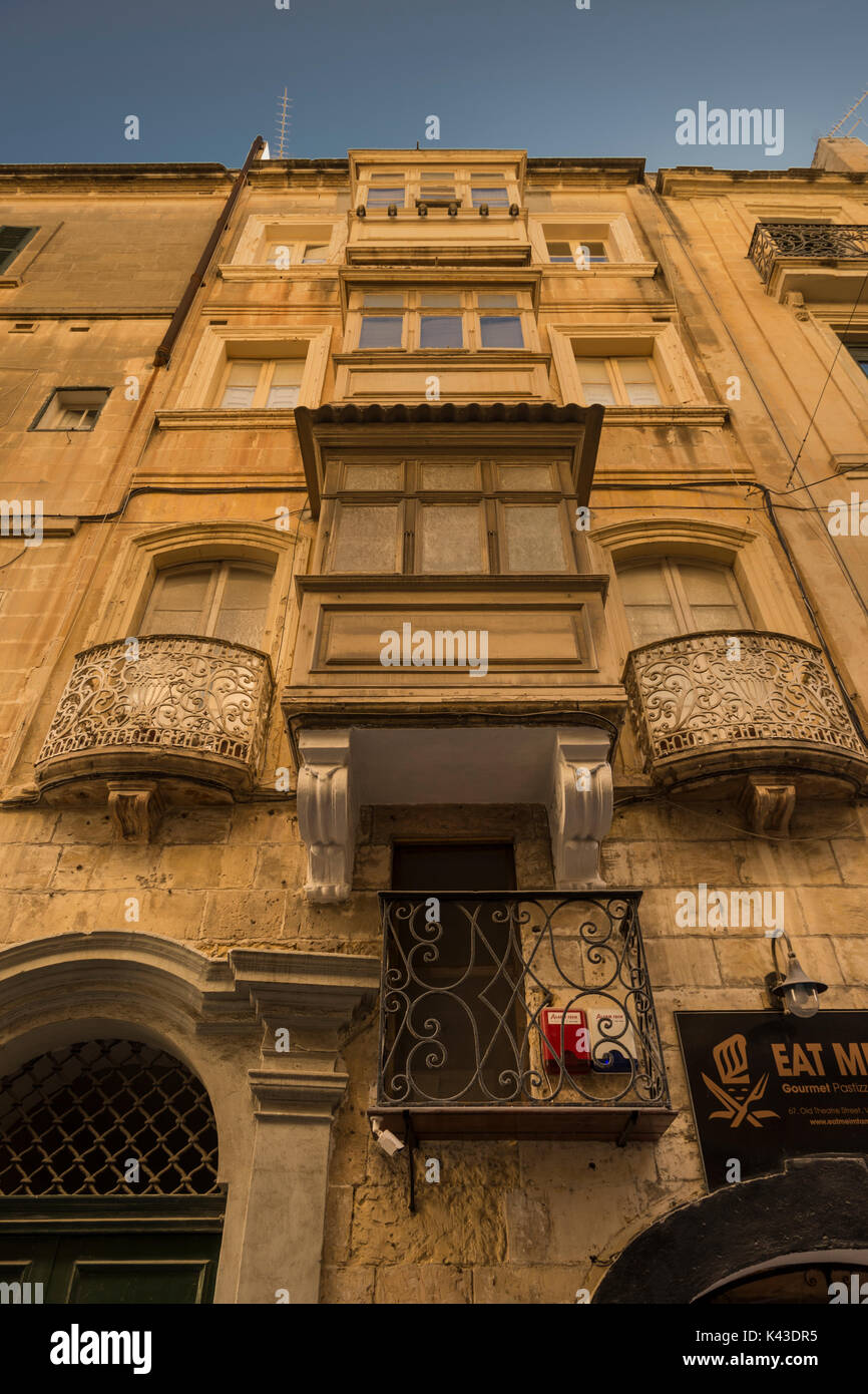 Flats with ornate balconies, Valletta, Malta Stock Photo - Alamy