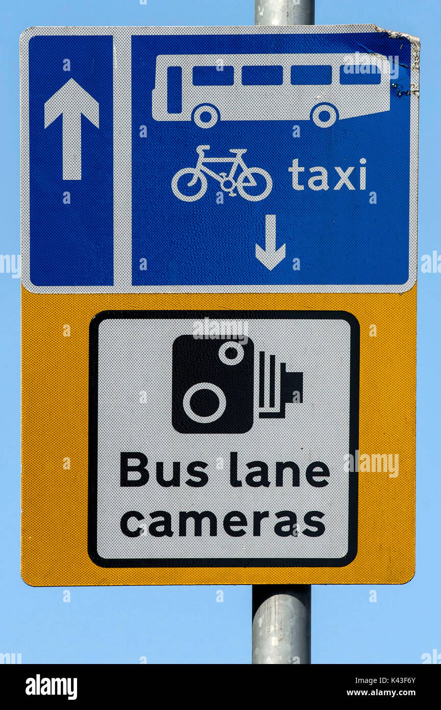 Road traffic sign for bus lane in Brighton city centre Stock Photo - Alamy