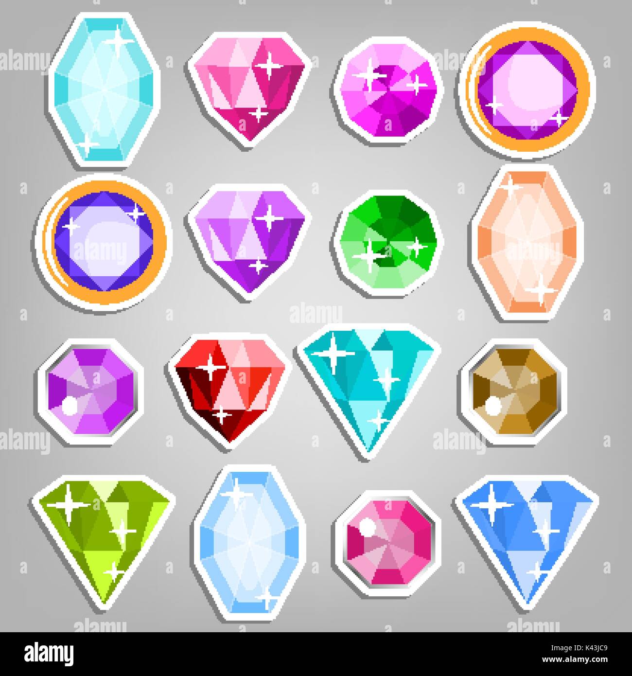 Colored Set Gems Vector. Bright Realistic Gemstones Icons. Different ...