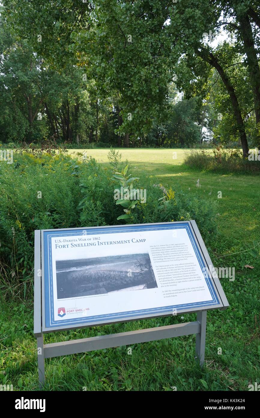 A sign marking the site of the Internment camp during the US-Dakota war ...