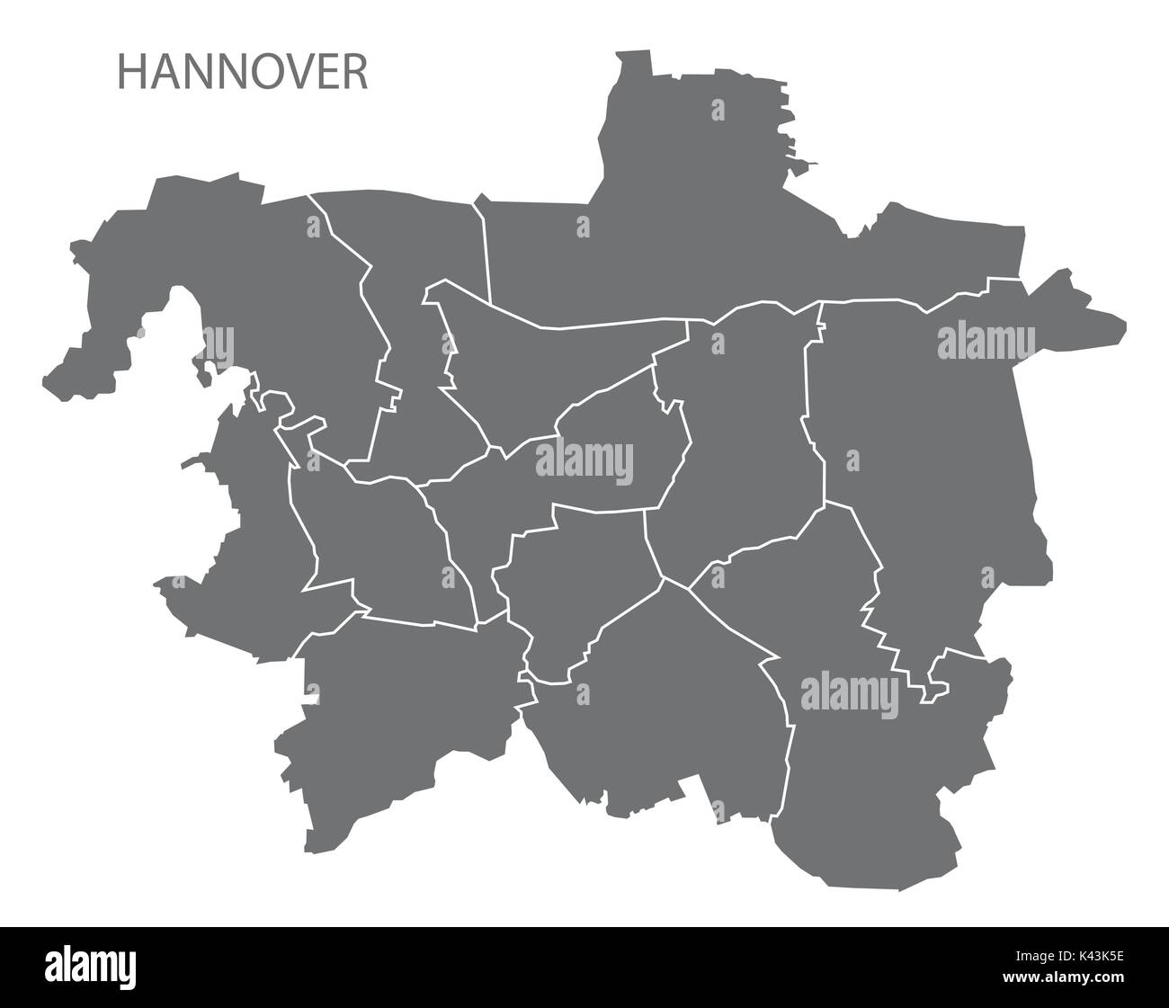 Hannover city map with boroughs grey illustration silhouette shape ...