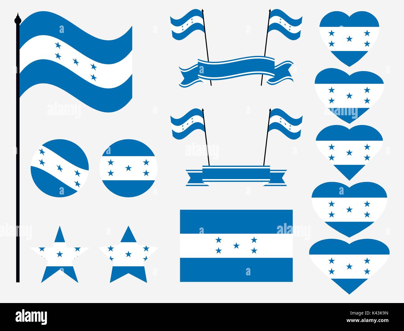 Honduran flag set symbols, flag in heart. Vector illustration Stock ...