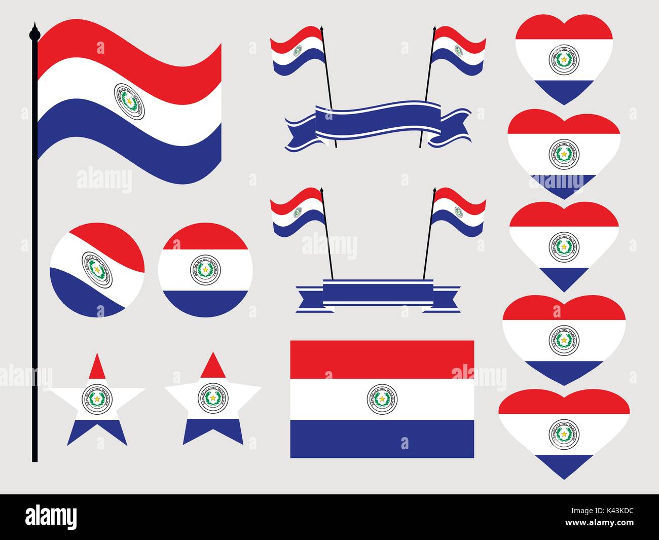 Paraguay flag set. Collection of symbols, flag in heart. Vector ...