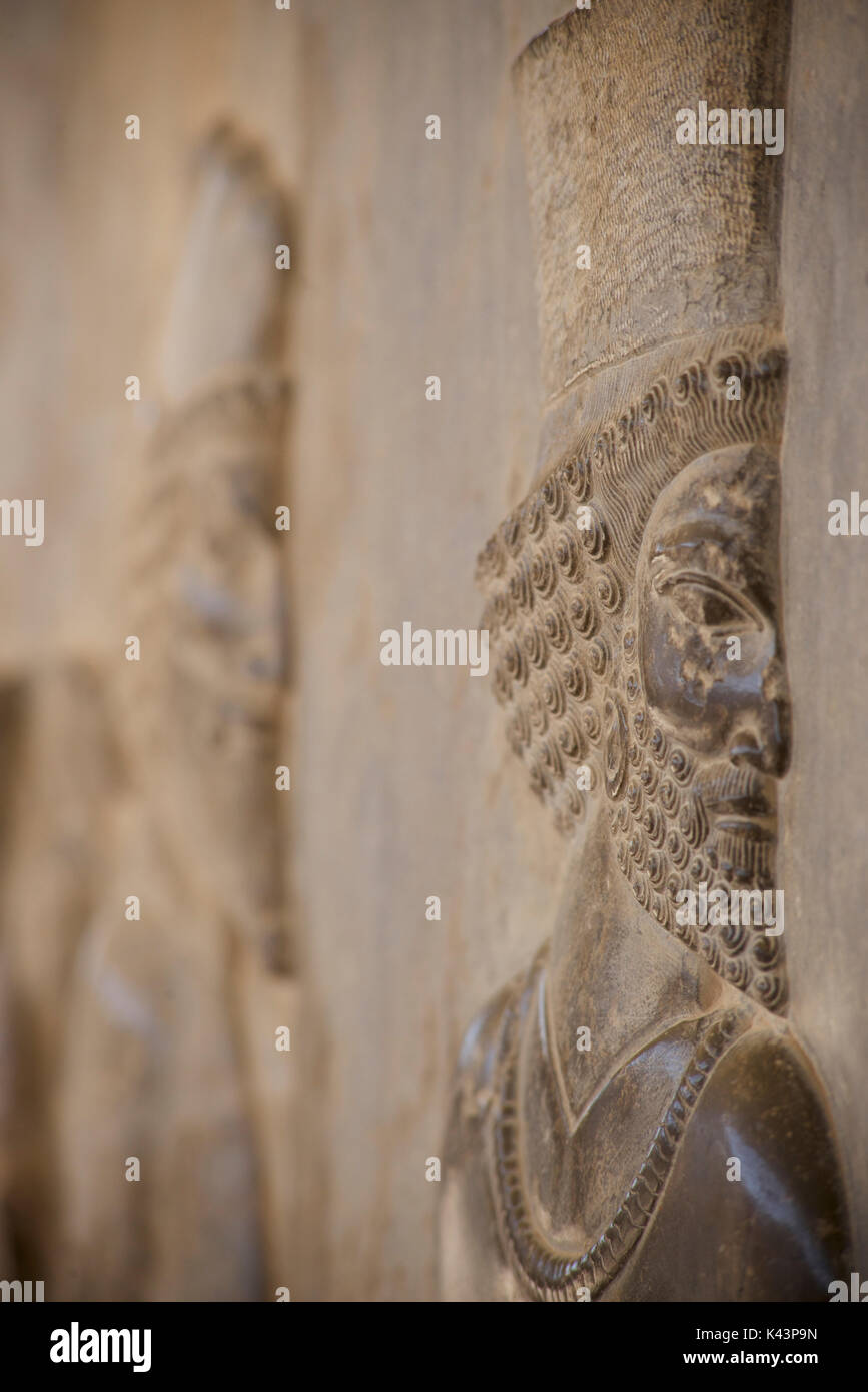 Apadana palace ruins and bas reliefs, Persepolis, Iran. Achaemenid ...