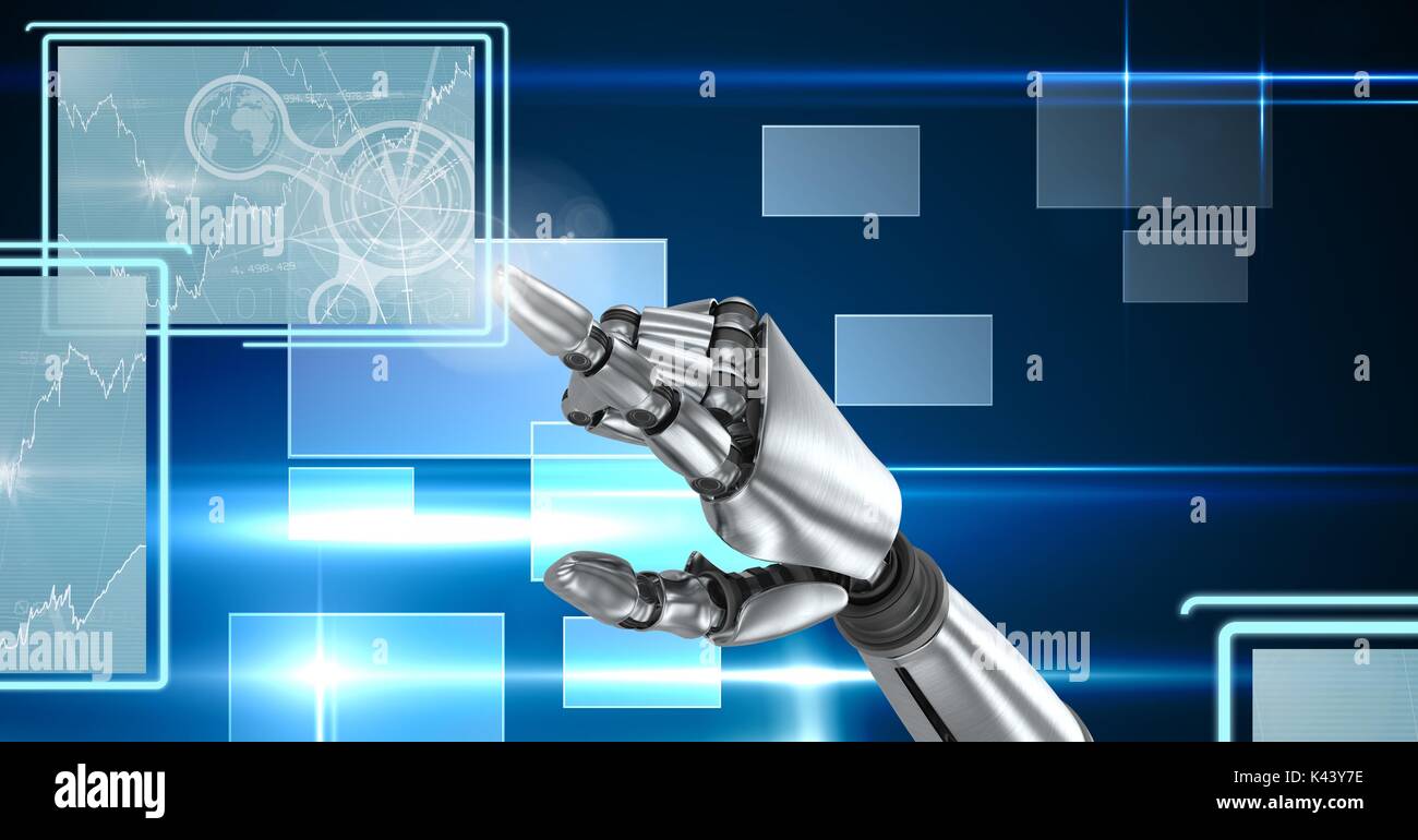 Digital composite of Robot hand interacting with technology interface ...