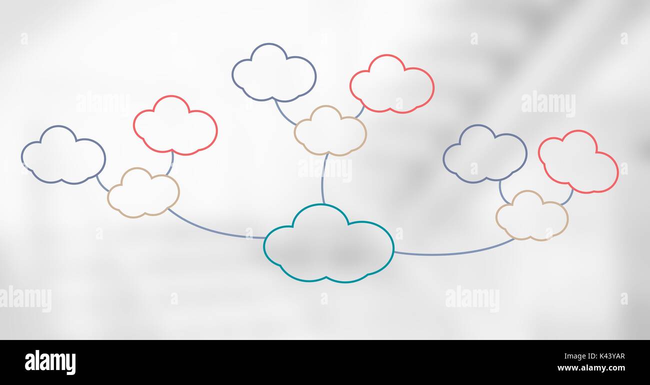 Digital composite of Colorful mind map clouds over bright background ...