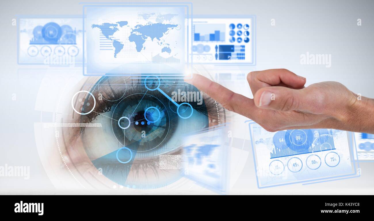 Digital composite of Hand touching and interacting with technology ...