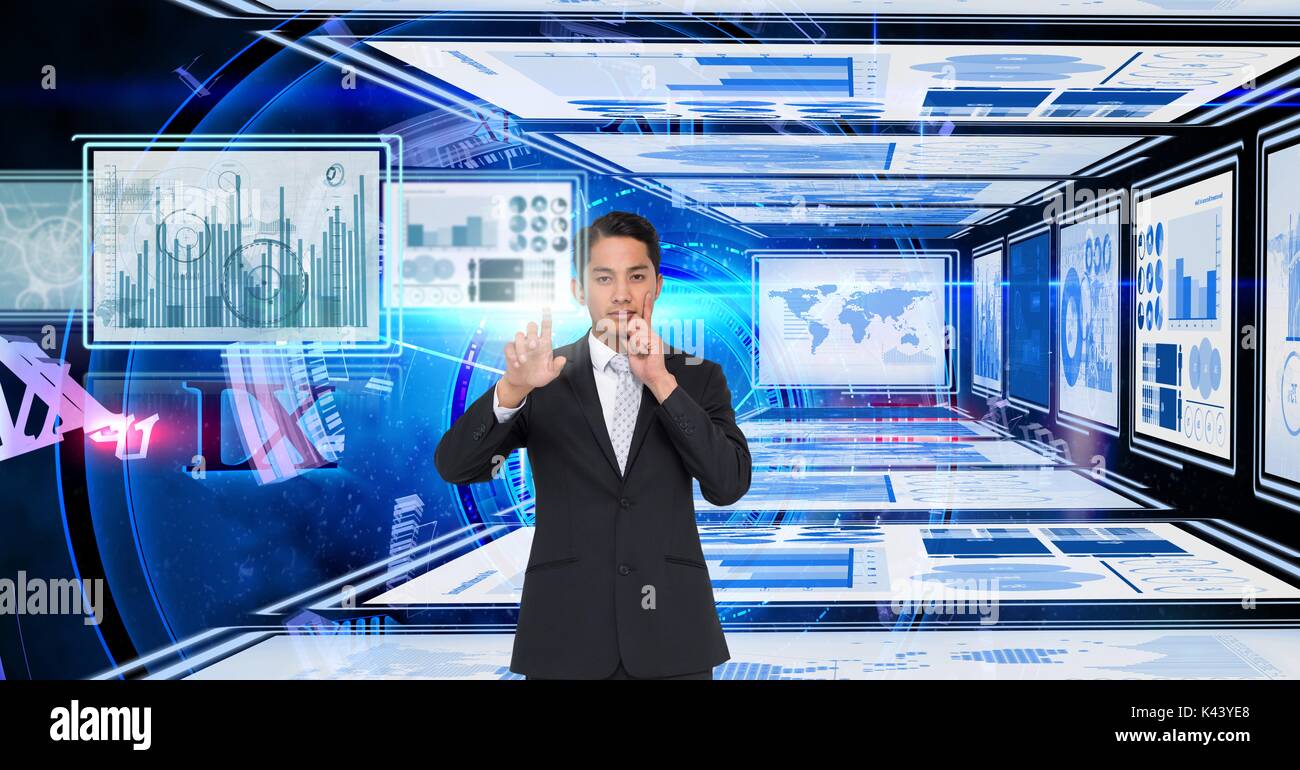 Digital composite of Businessman touching and interacting with ...