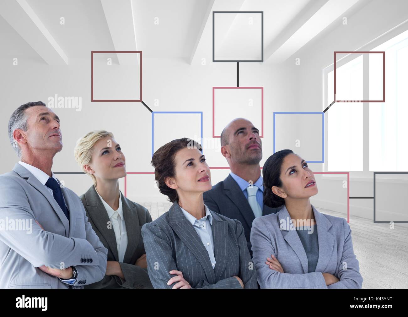Digital composite of Group meeting with mind map Stock Photo - Alamy