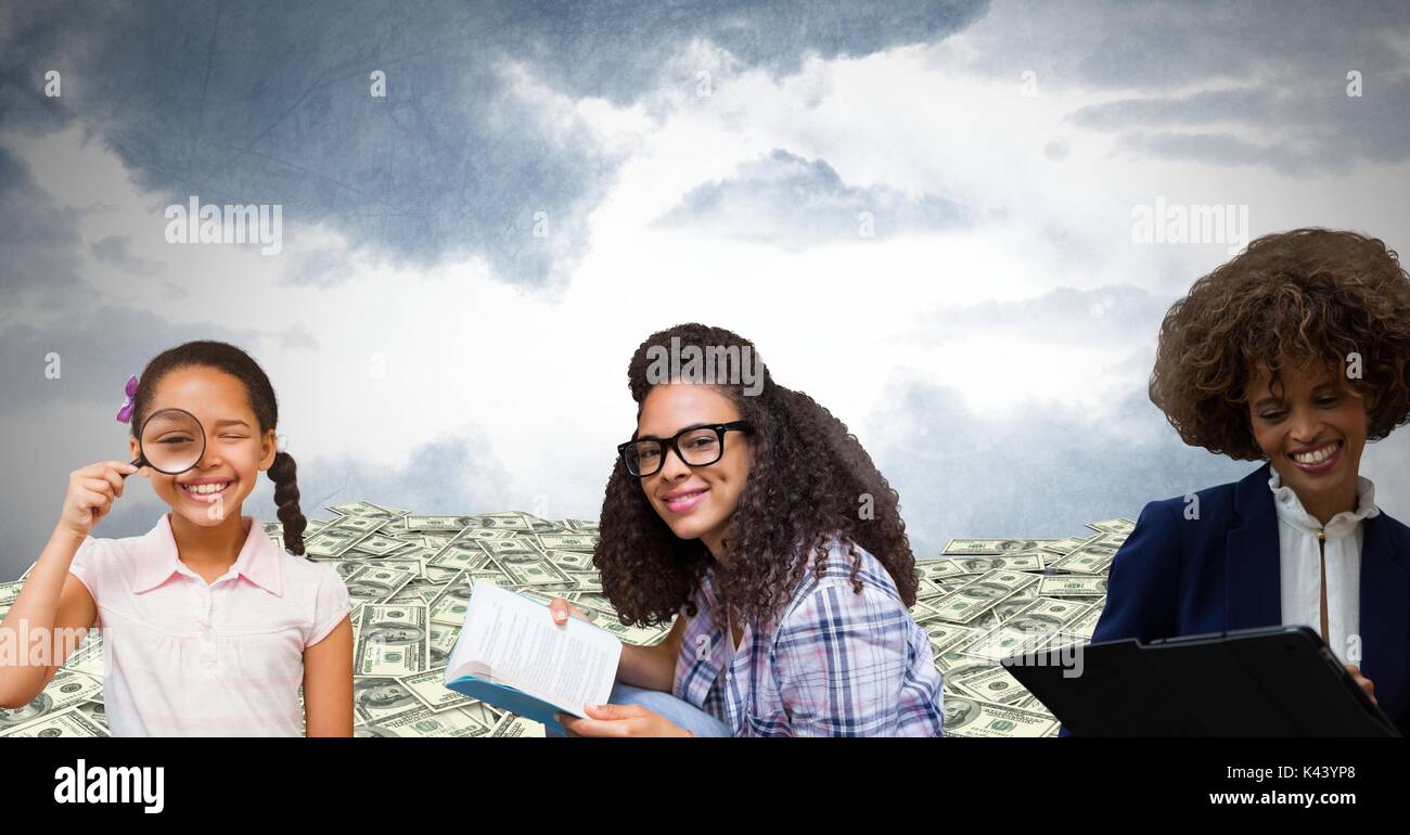 Digital composite of Women of age generations growing up with money and ...