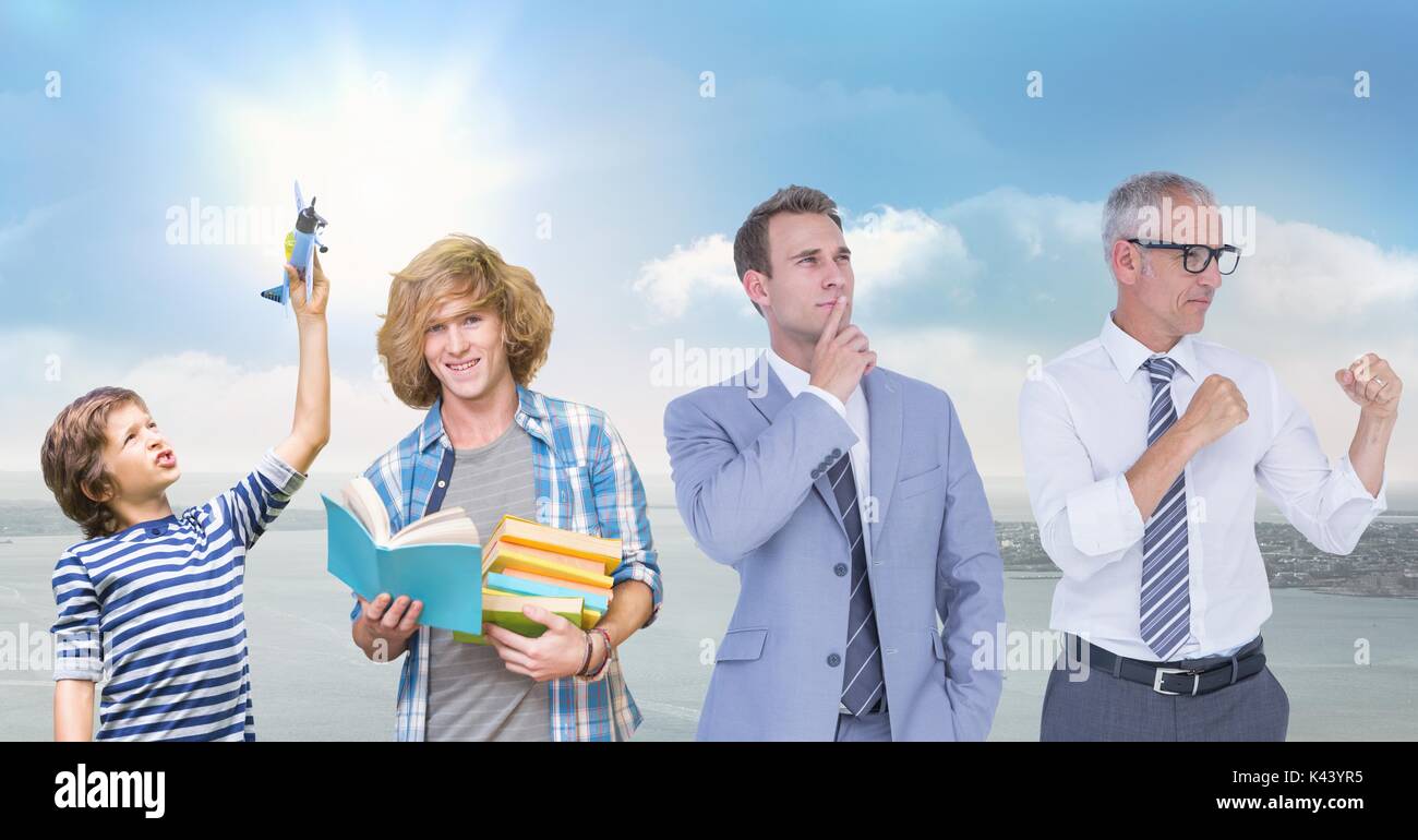 Digital composite of men of age generations growing up with sky Stock ...