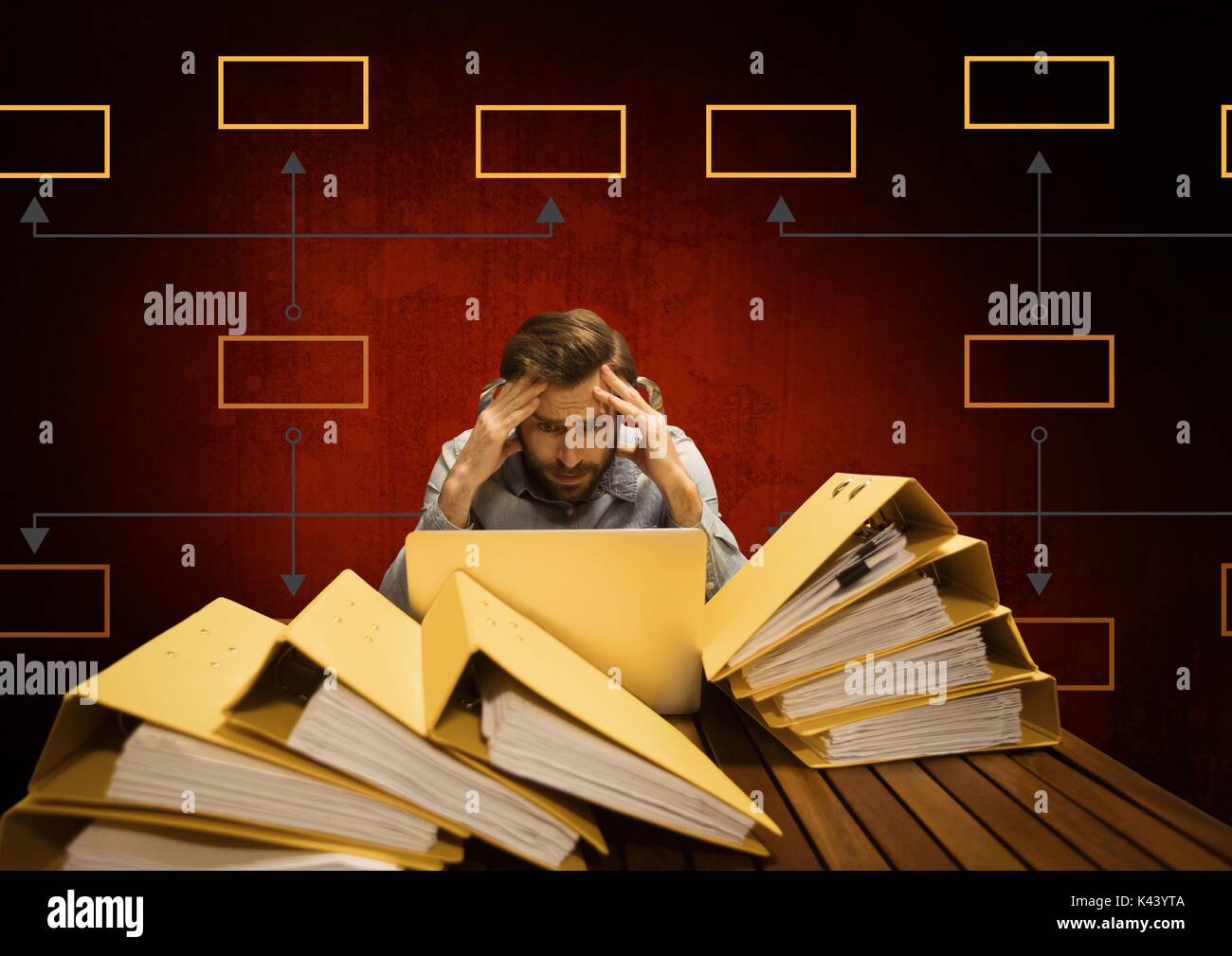 Digital composite of Businessman with mind map and files and folders ...