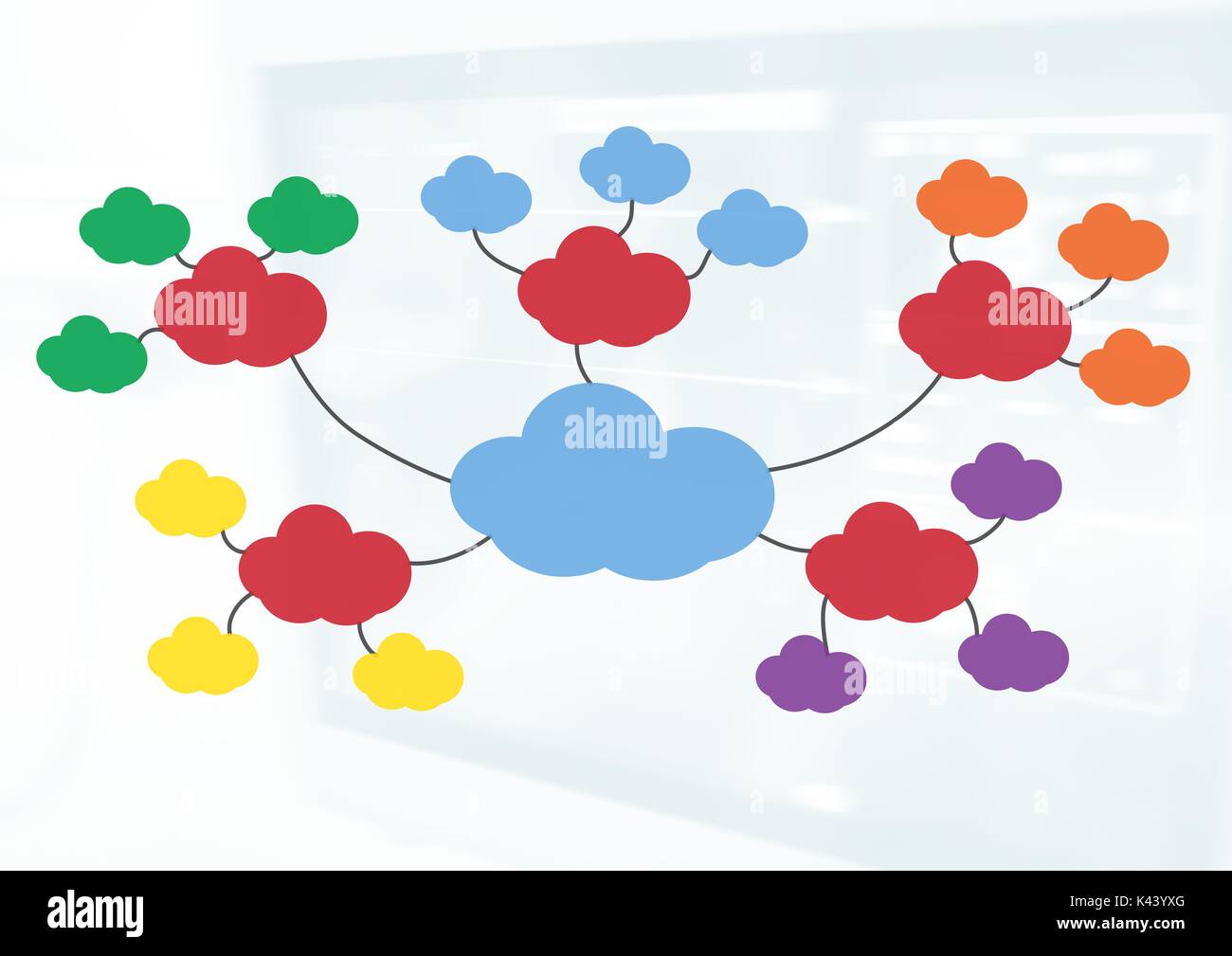 Digital composite of Colorful mind map clouds over bright background ...