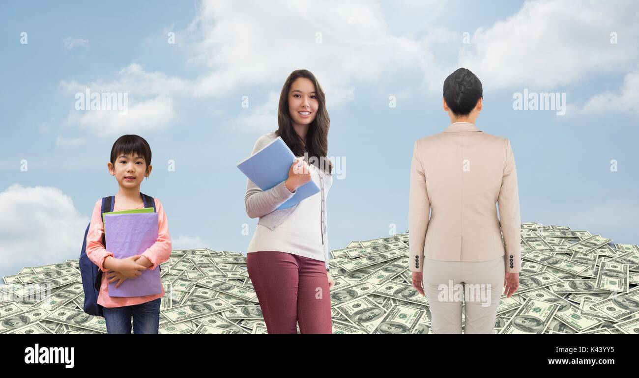 Digital composite of Women of age generations growing up with money and ...
