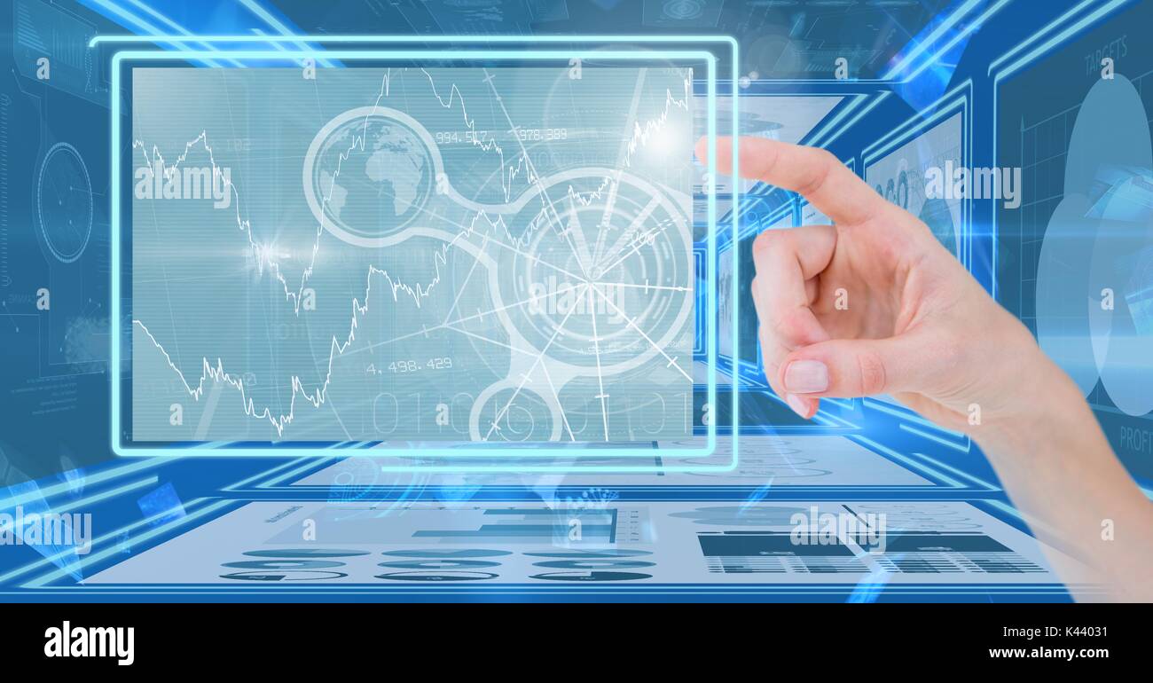 Digital composite of Hand touching and interacting with technology ...