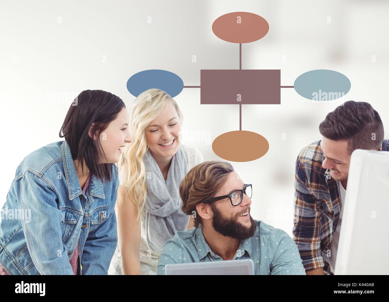 Digital composite of Group meeting with mind map Stock Photo - Alamy