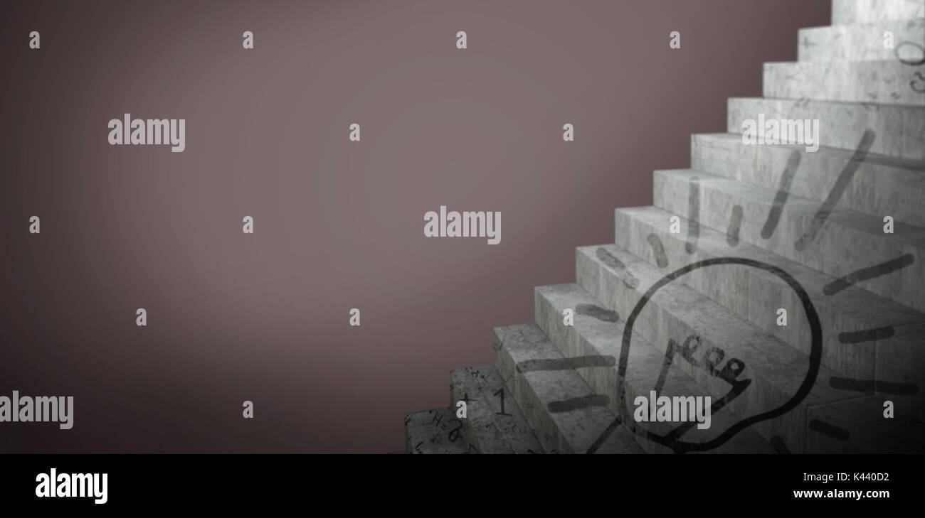 Graphic image of steps and light bulb against brown background Stock ...