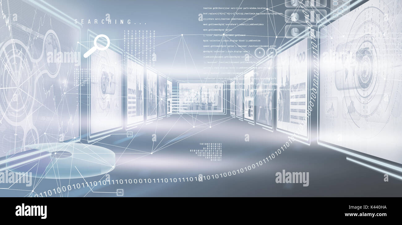 Computer graphic image of business charts against file transfer ...