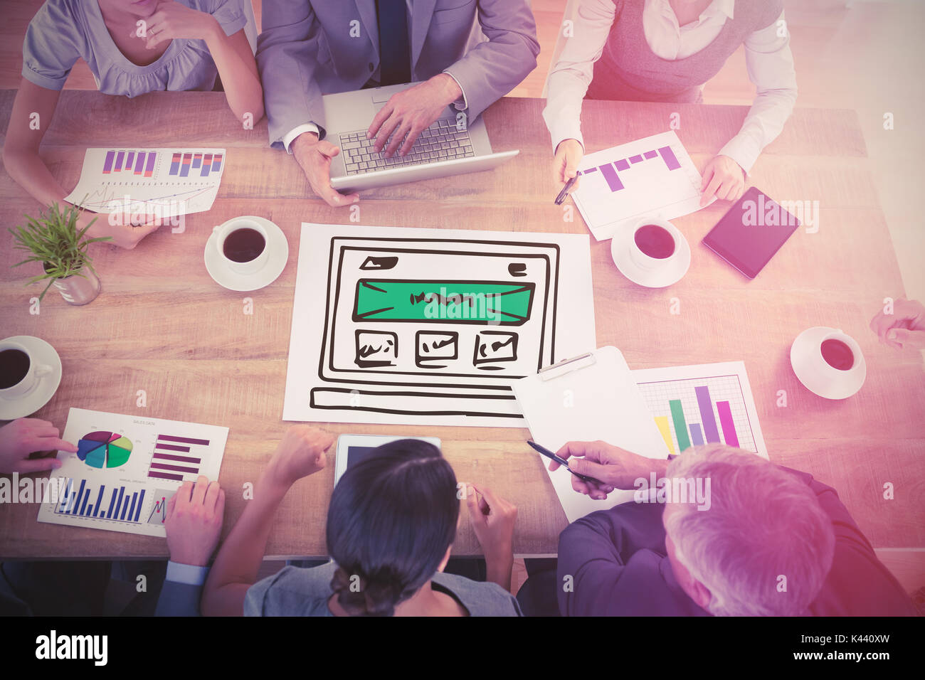 Illustration of computer monitor against business people having a ...