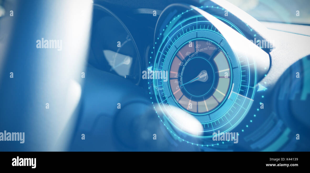 Digital image of volume knob against cropped image of car dashboard ...