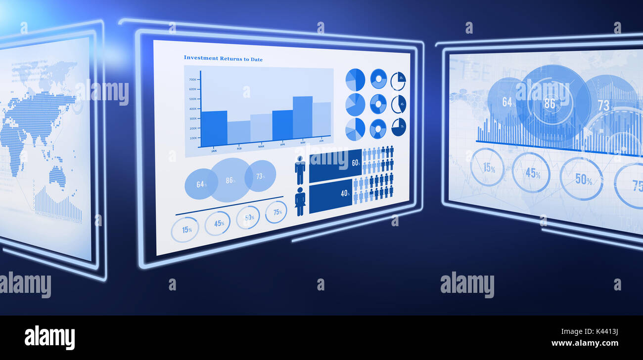 3d Digital image of business graphs against white background Stock ...