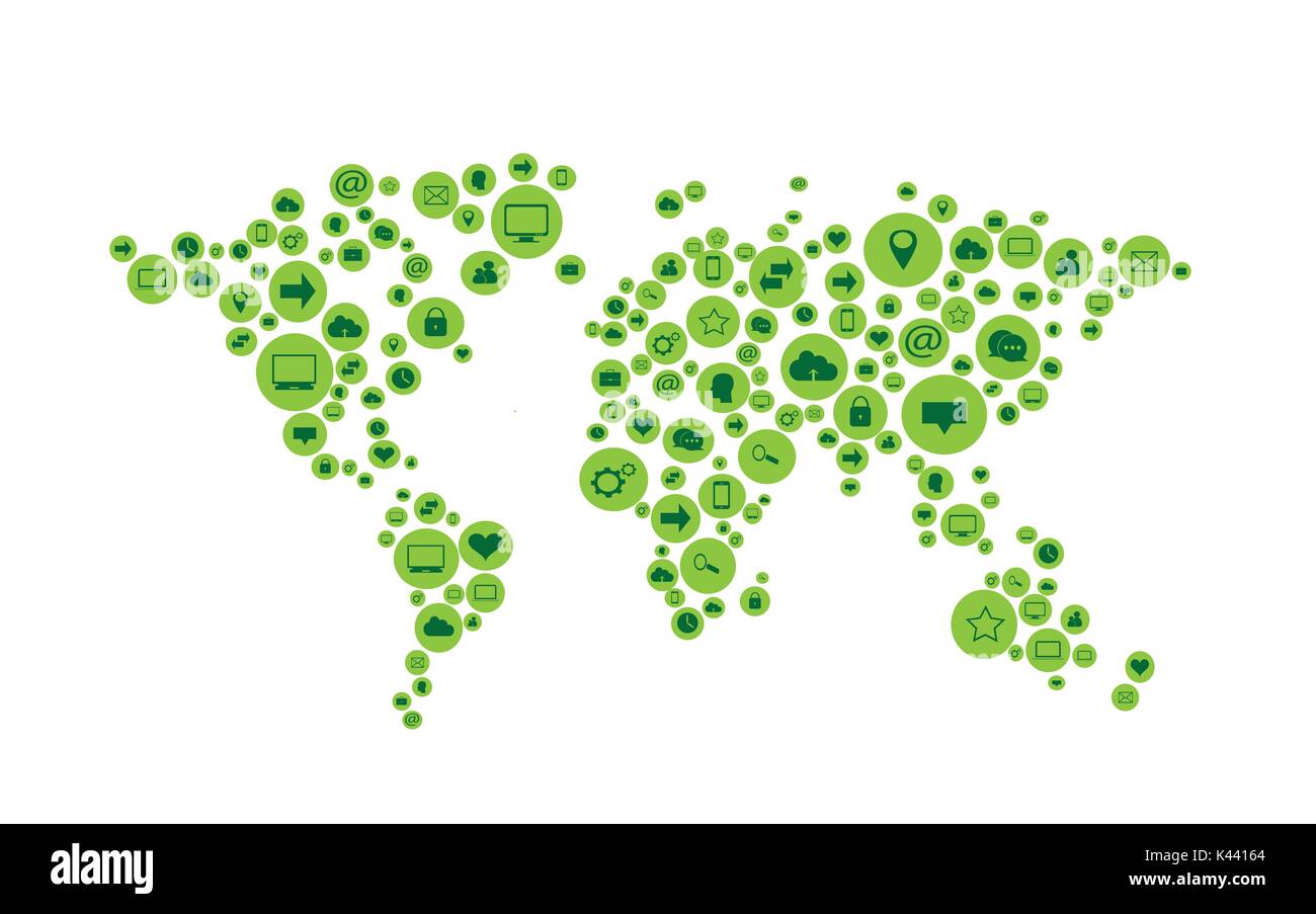 World map with social media icons vector Stock Vector Image & Art - Alamy