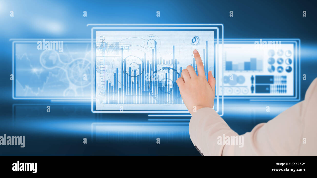 Businesswoman pointing against computer graphic image of business ...