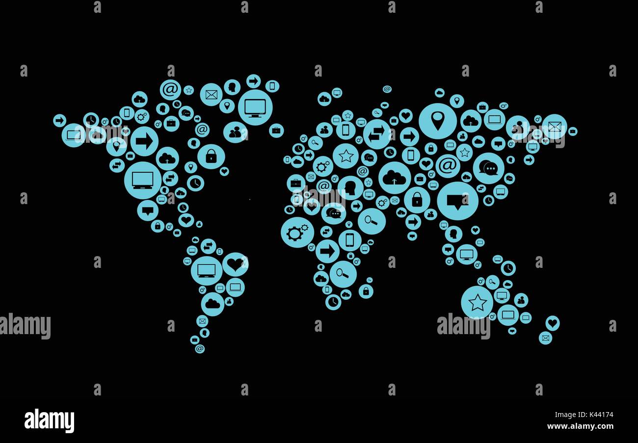 World map with social media icons vector Stock Vector Image & Art - Alamy