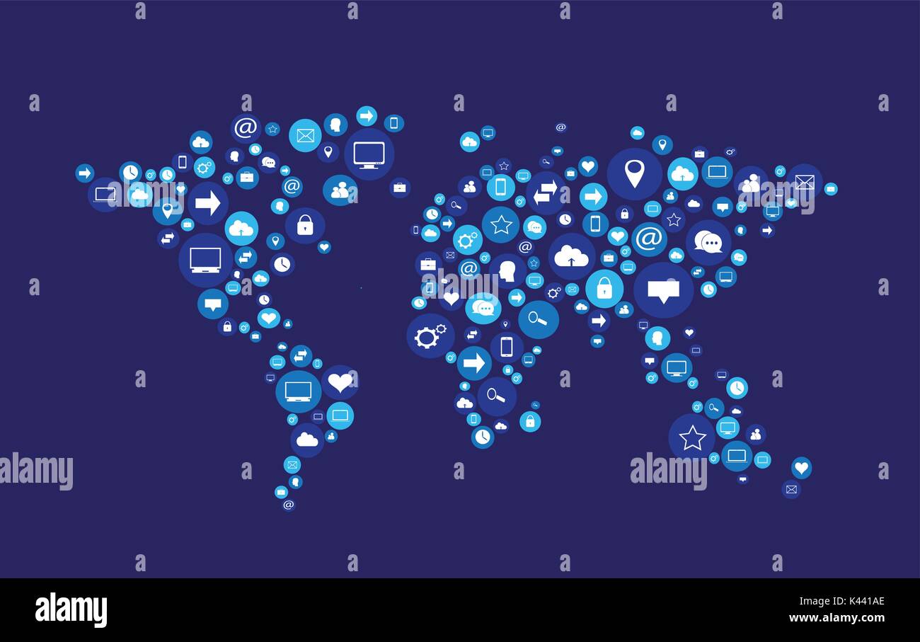 World map with social media icons vector Stock Vector Image & Art - Alamy