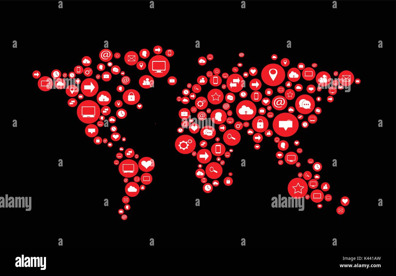 World map with social media icons vector Stock Vector Image & Art - Alamy