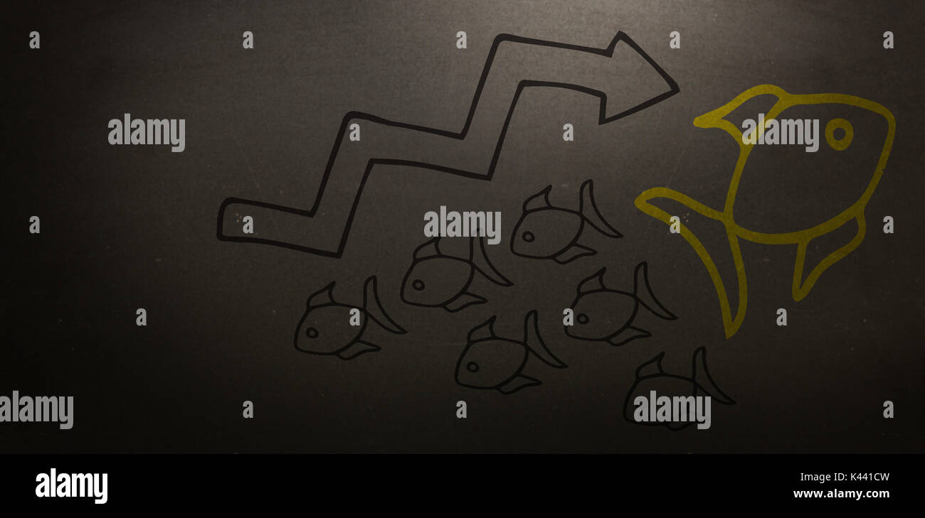 Graphic image of fish and arrow symbol against blackboard Stock Photo ...