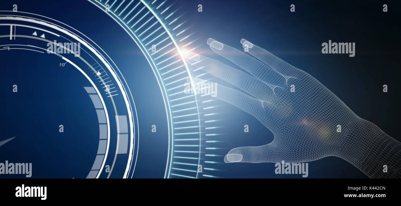 3d illustration of human hand against blue dial interface Stock Photo ...