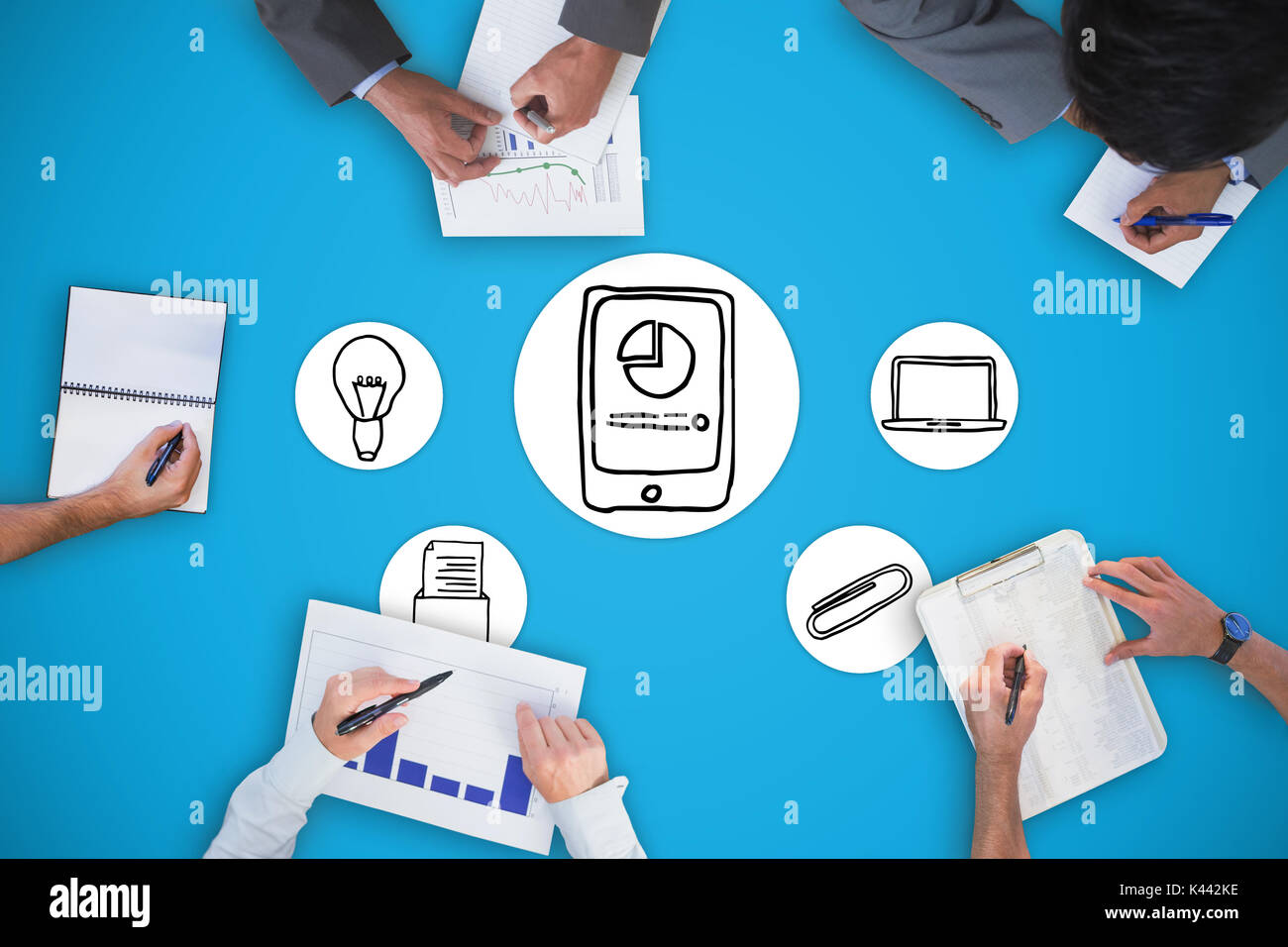 Business meeting against blue background Stock Photo - Alamy