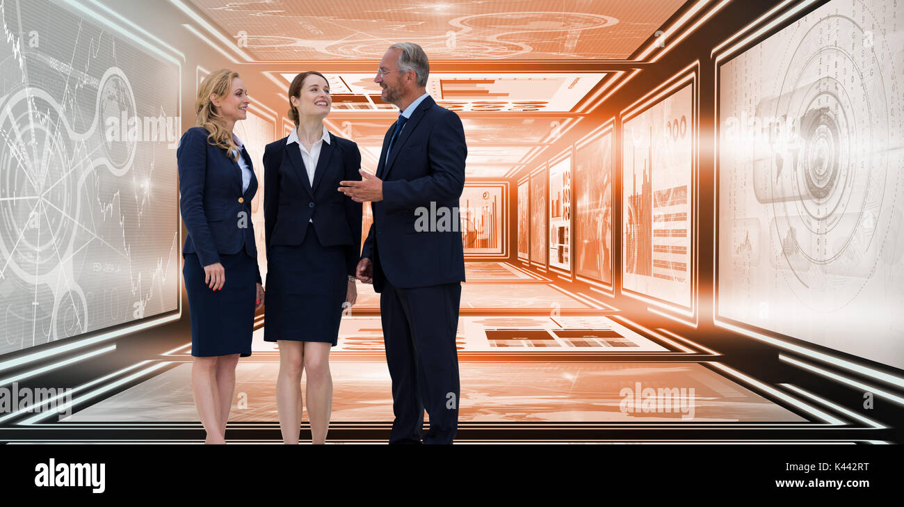 Full length of business people discussing against white background ...