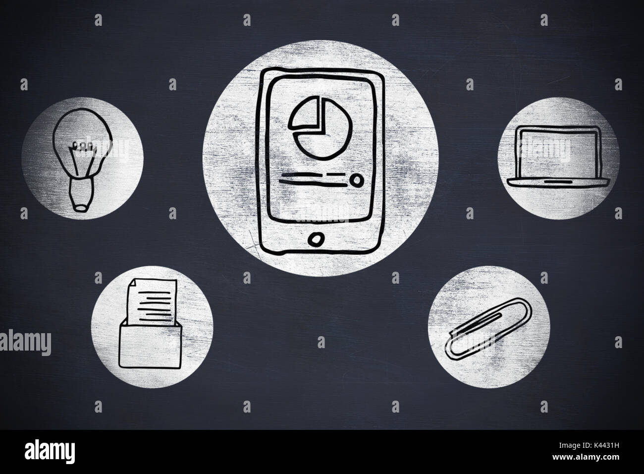 Draw of multiple device and object against black background Stock Photo ...