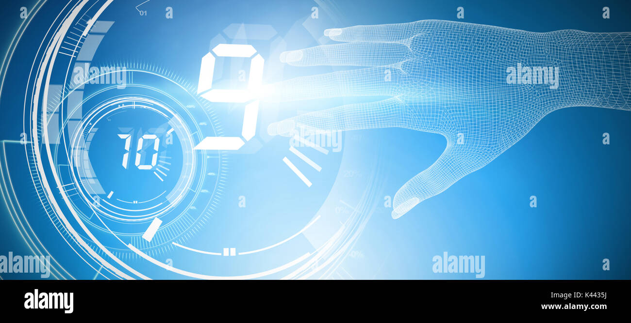 3d illustration of hand against interface dial countdown with timer in ...
