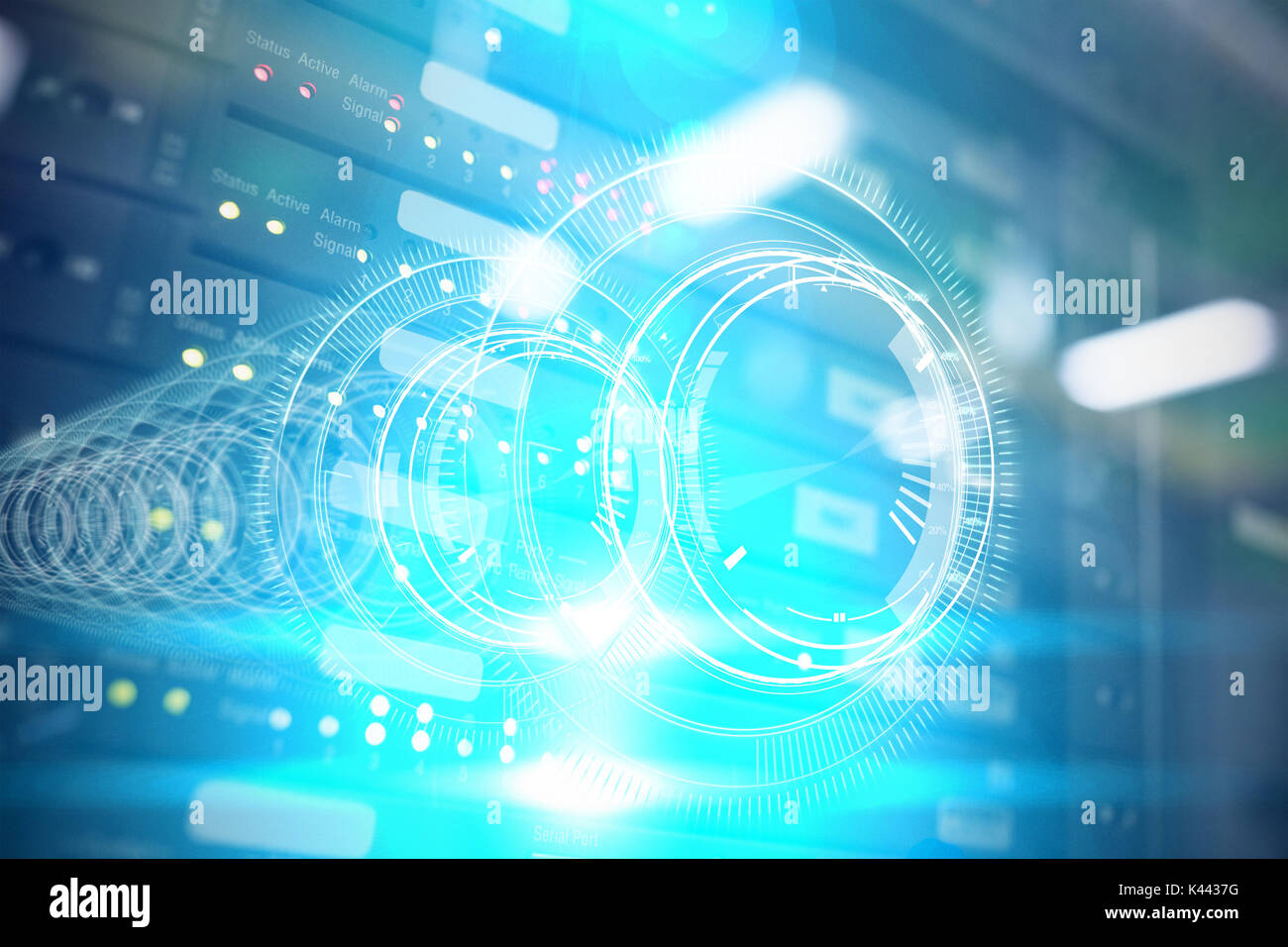 Several interface dial in dark blue background with light blue radiance ...