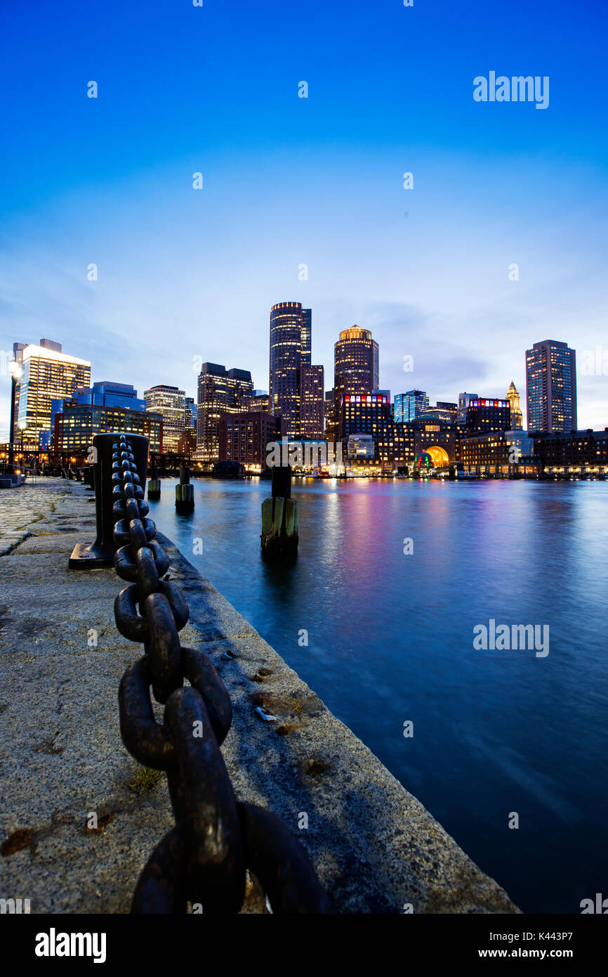 Boston Skyline from Downtown Harborwalk at dusk Stock Photo - Alamy
