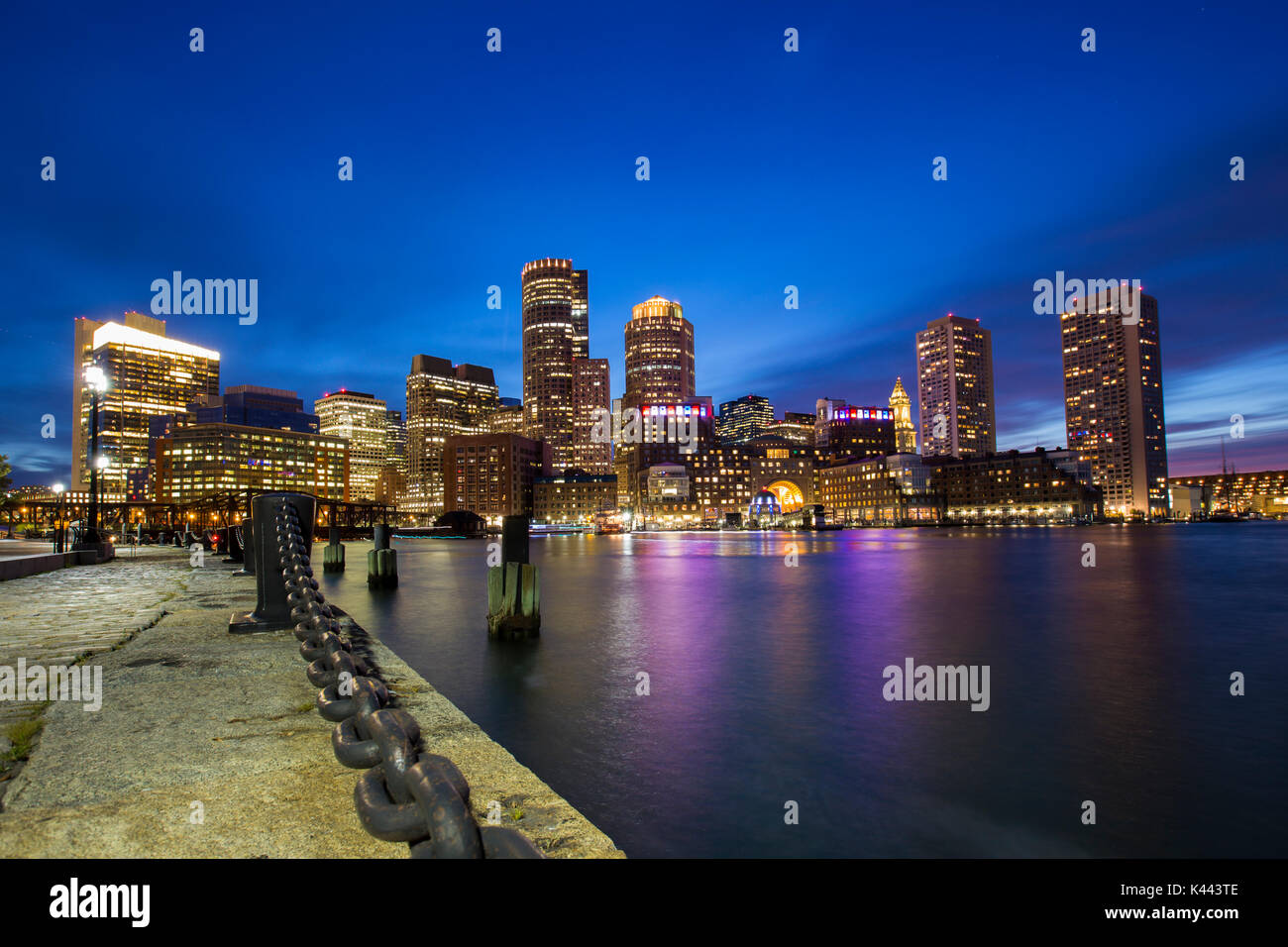 Boston Skyline from Downtown Harborwalk at dusk Stock Photo - Alamy