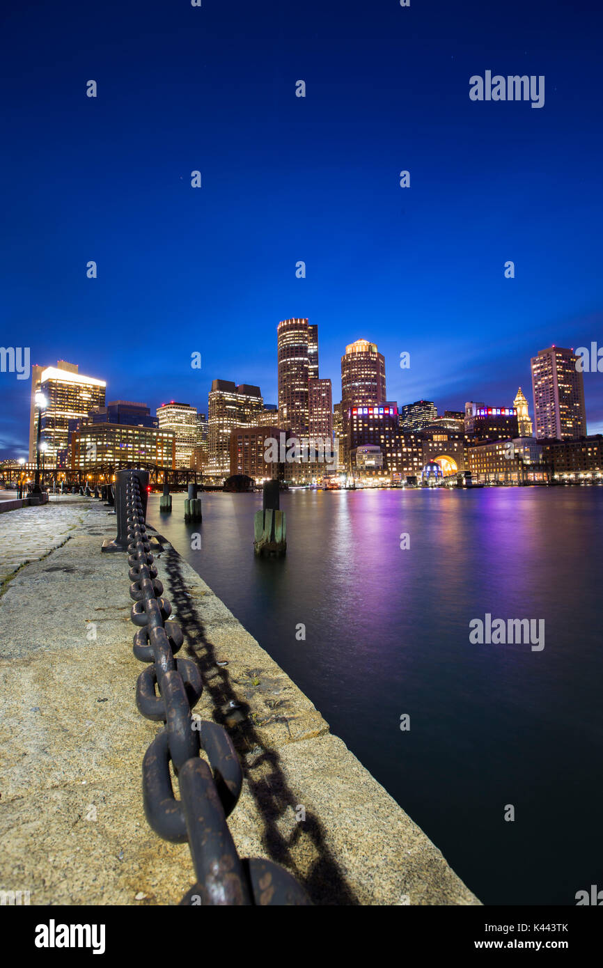 Boston Skyline from Downtown Harborwalk at dusk Stock Photo - Alamy