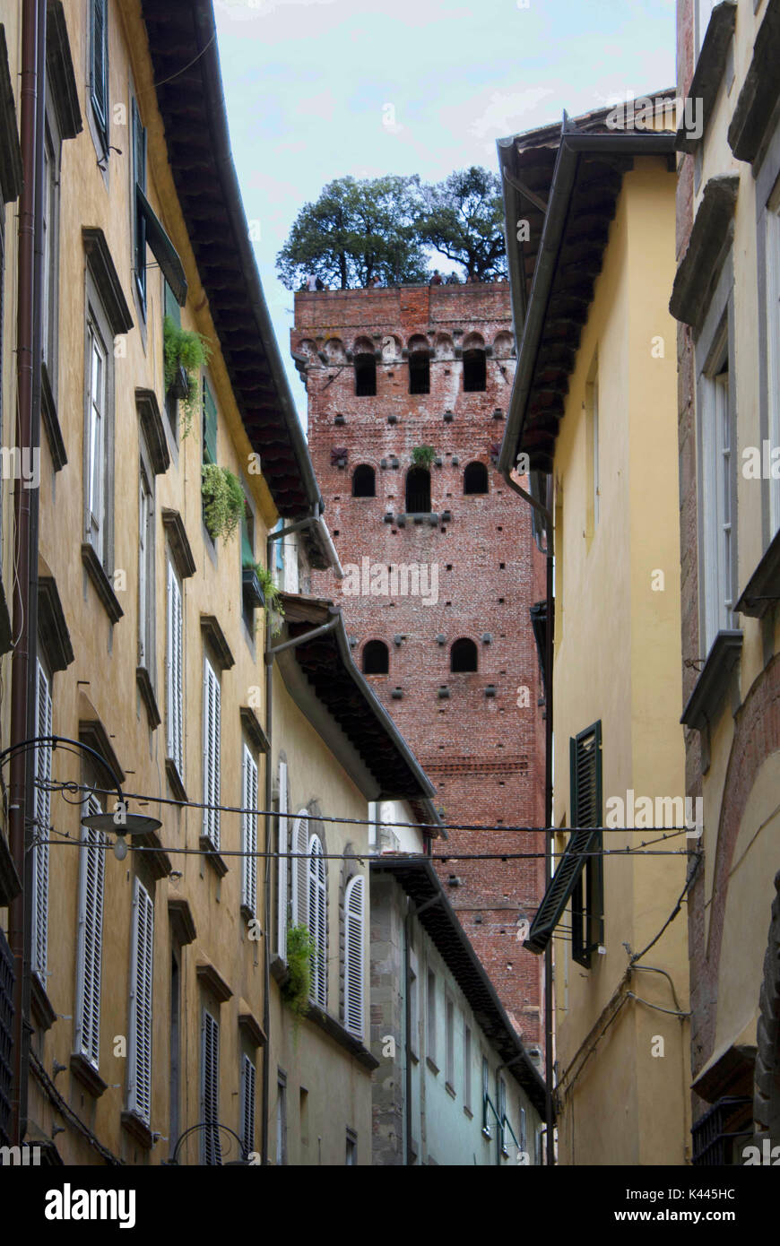 LUCCA, ITALY - AUGUST 15 2015:Old buildings in Lucca with the famous ...