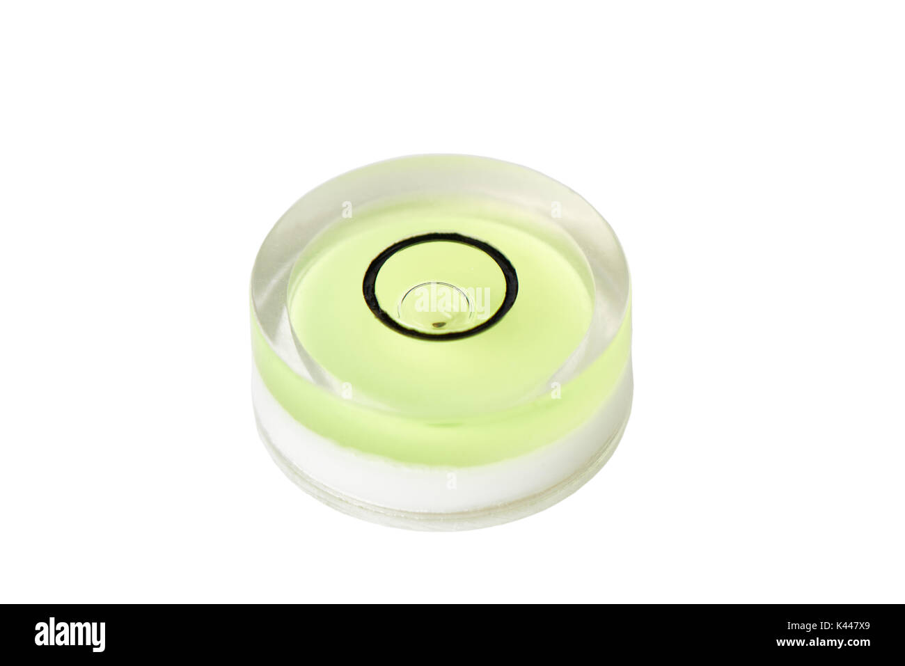 Closeup of round shape bubble level measuring tool, isolated on white ...