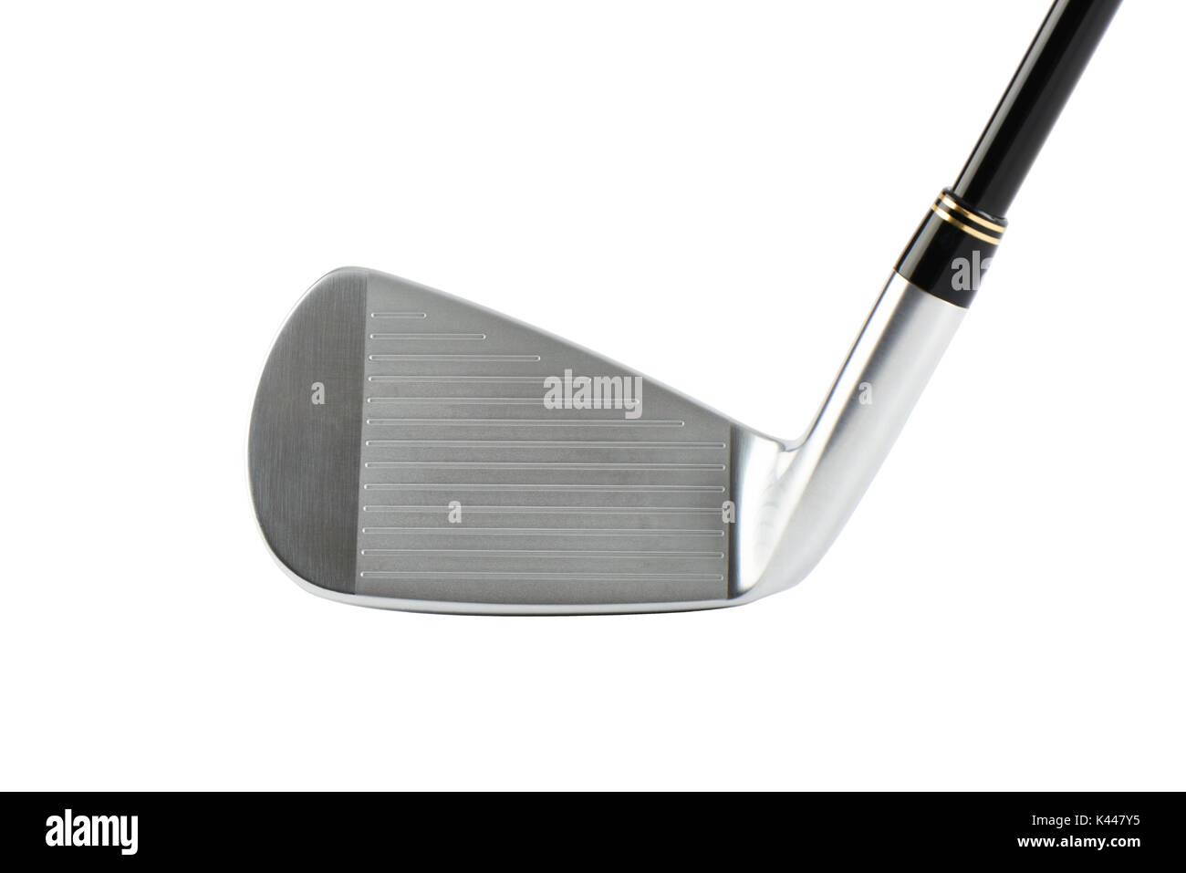 closeup of golf club iron No.7 face with horizontal grooves for spin ...