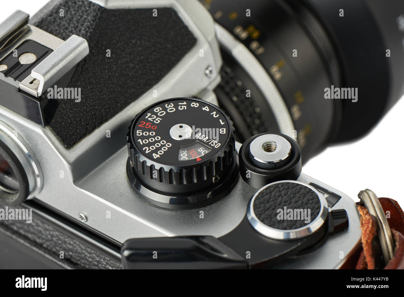 closeup of shutter speed and iso (film's sensitivity) dial on a classic ...