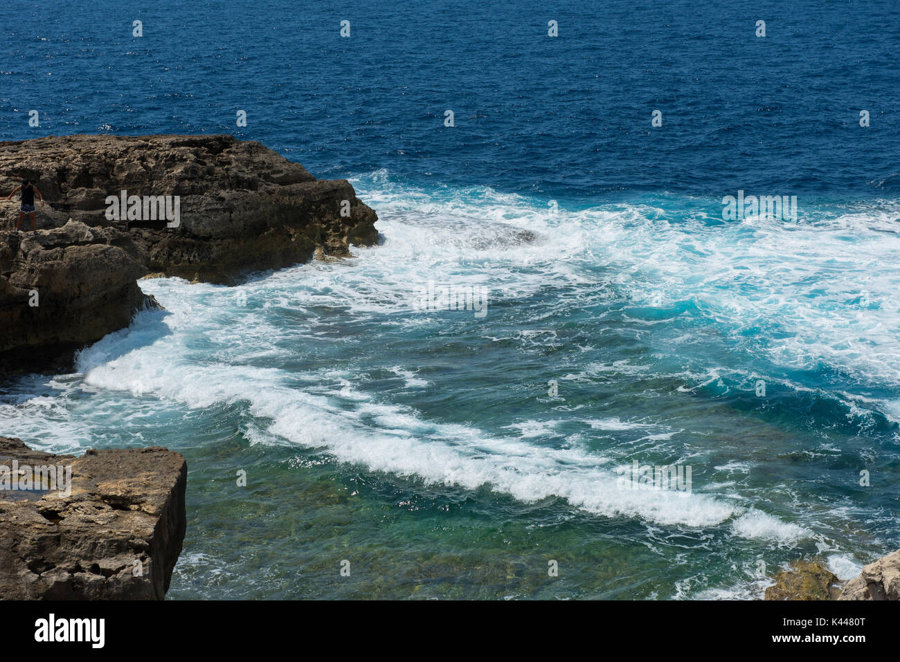 Rocky coastline and sea. Blue hole and the collapsed Azure window in ...