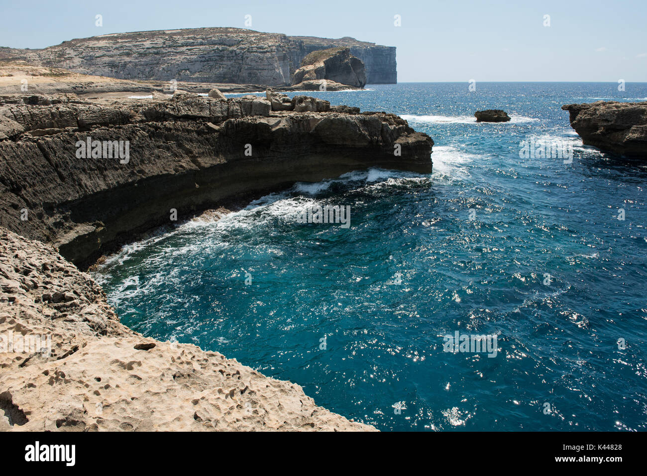 Rocky coastline and sea. Blue hole and the collapsed Azure window in ...