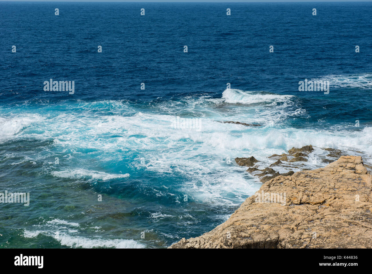 Rocky coastline and sea. Blue hole and the collapsed Azure window in ...