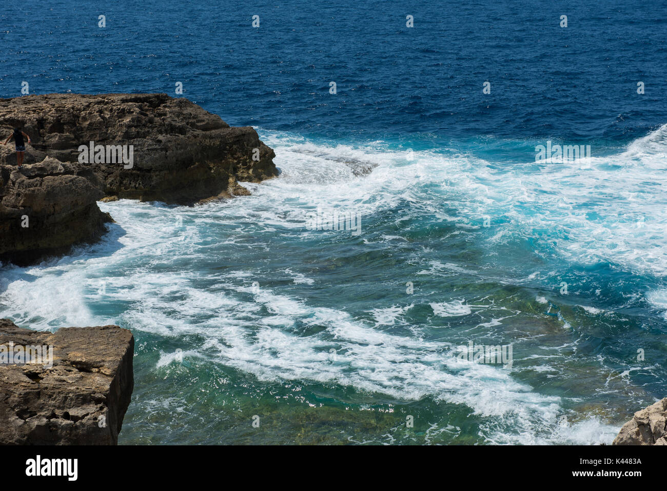 Rocky coastline and sea. Blue hole and the collapsed Azure window in ...